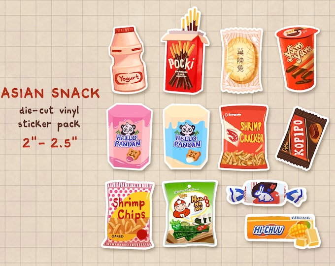 Asian Snacks Die-cut Sticker Pack | Water-resistant, Laminated, Vinyl ...