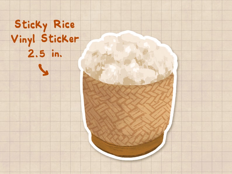 Sticky Rice Sticker | Water-resistant, Laminated, Vinyl Die-cut | Southeast Asian, Lao Food ...