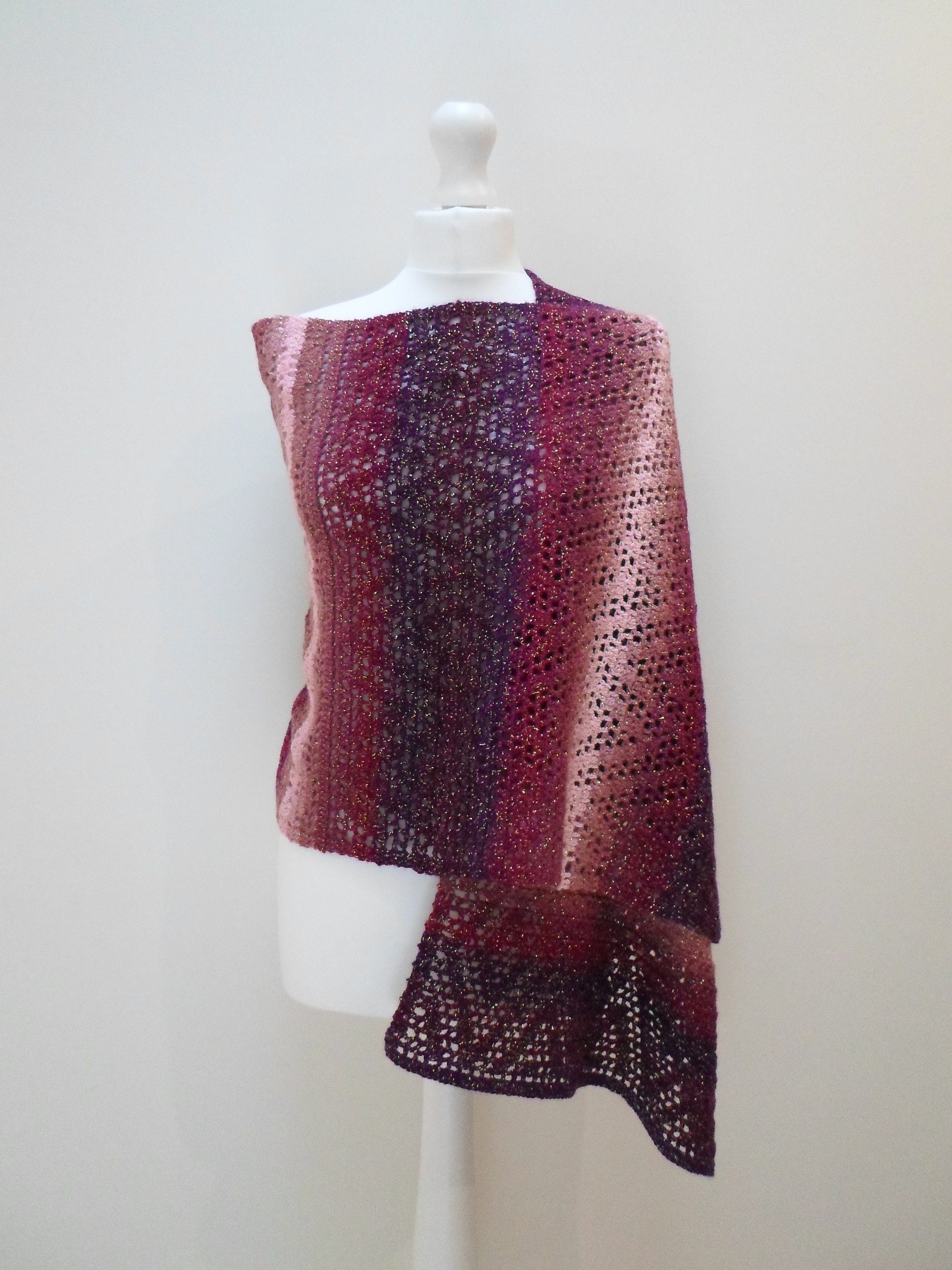 Crochet Wrap: Handmade Rectangular Filet Wrap in a Purple and Pink ...