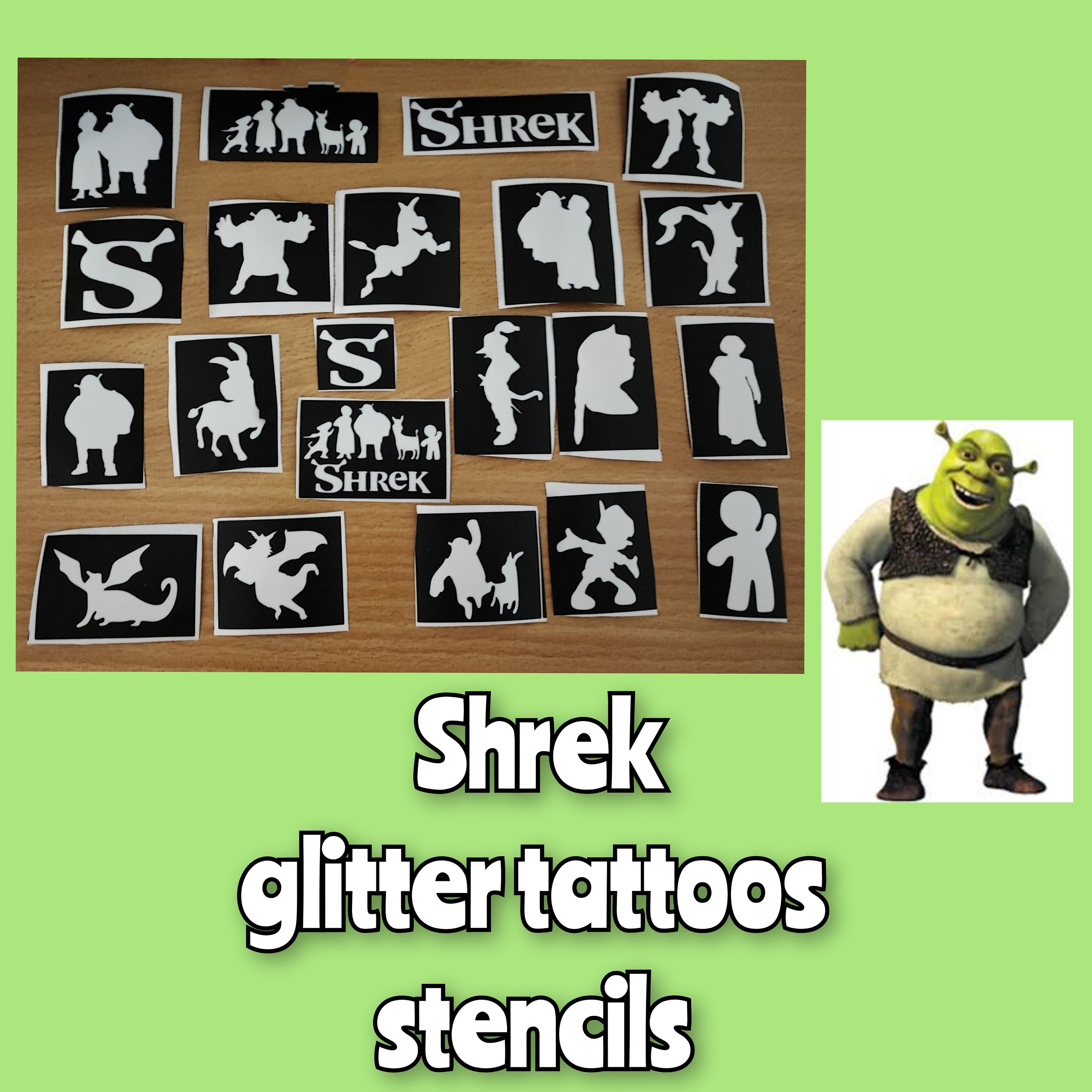 Shrek Glitter Tattoos Face Paint Stencils Birthday Partys - Etsy