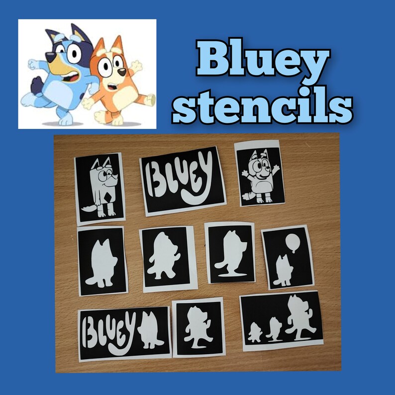 Bluey Glitter Tattoos Face Paint Stencils Birthday Partys - Etsy