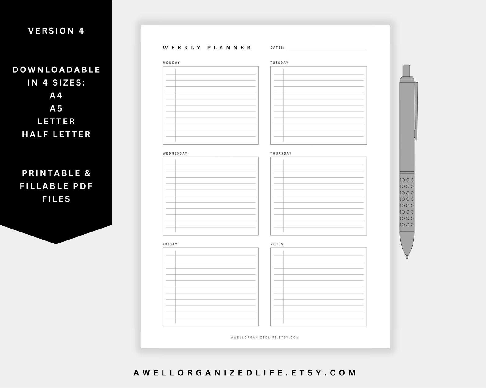 Five Day Weekly Planner Printable Weekly Planner - Etsy