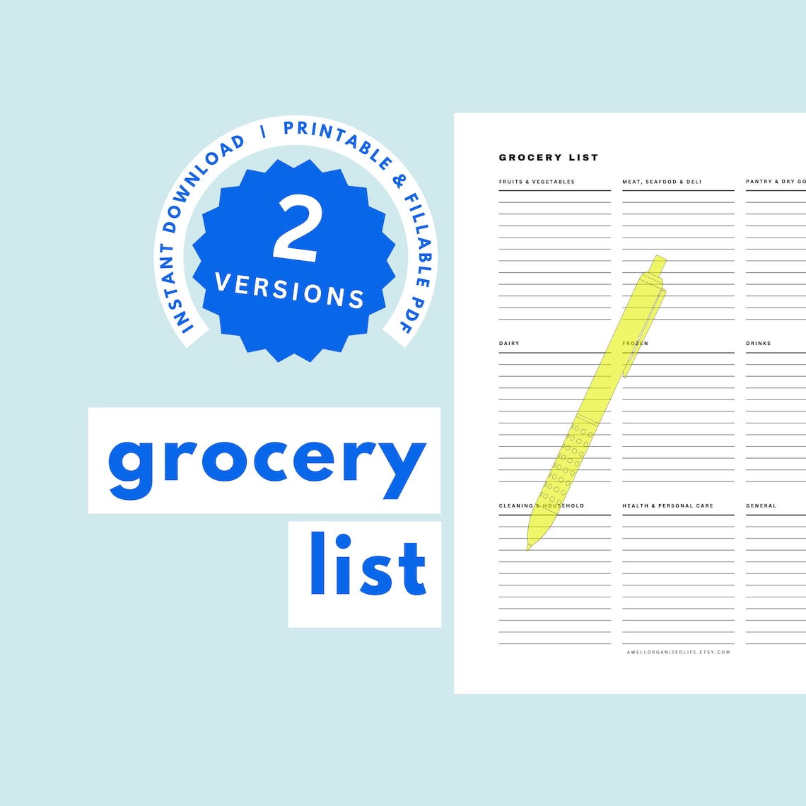 Grocery List Printable Template, Grocery Planner, Food Shopping List ...