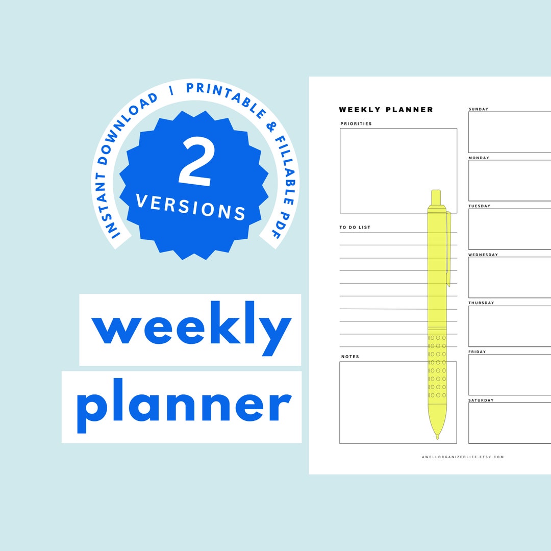 Weekly Planner Printable Fillable, Weekly Planner, Productivity ...