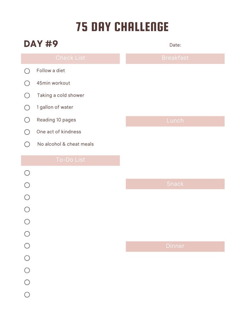 75 Hard Challenge Printable Tracker Fitness Planner Habit Tracker - Etsy