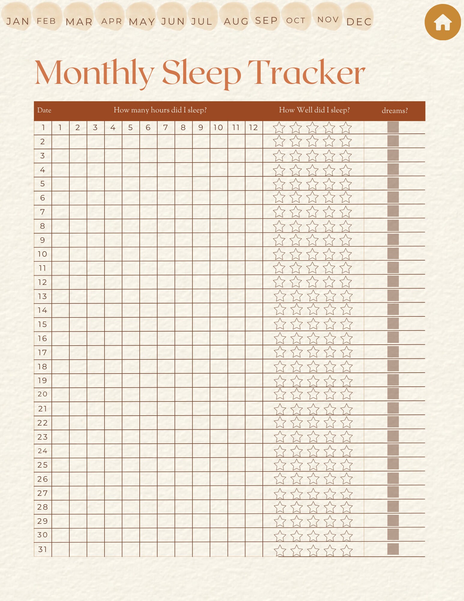 Monthly Sleep Tracker - Etsy