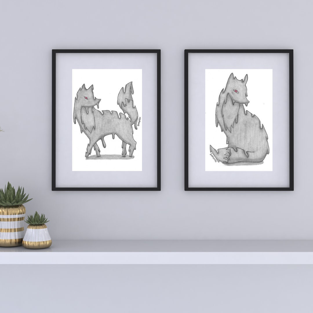 Black and White Ink Drip Fox Art Printable Wall Art Digital Download ...