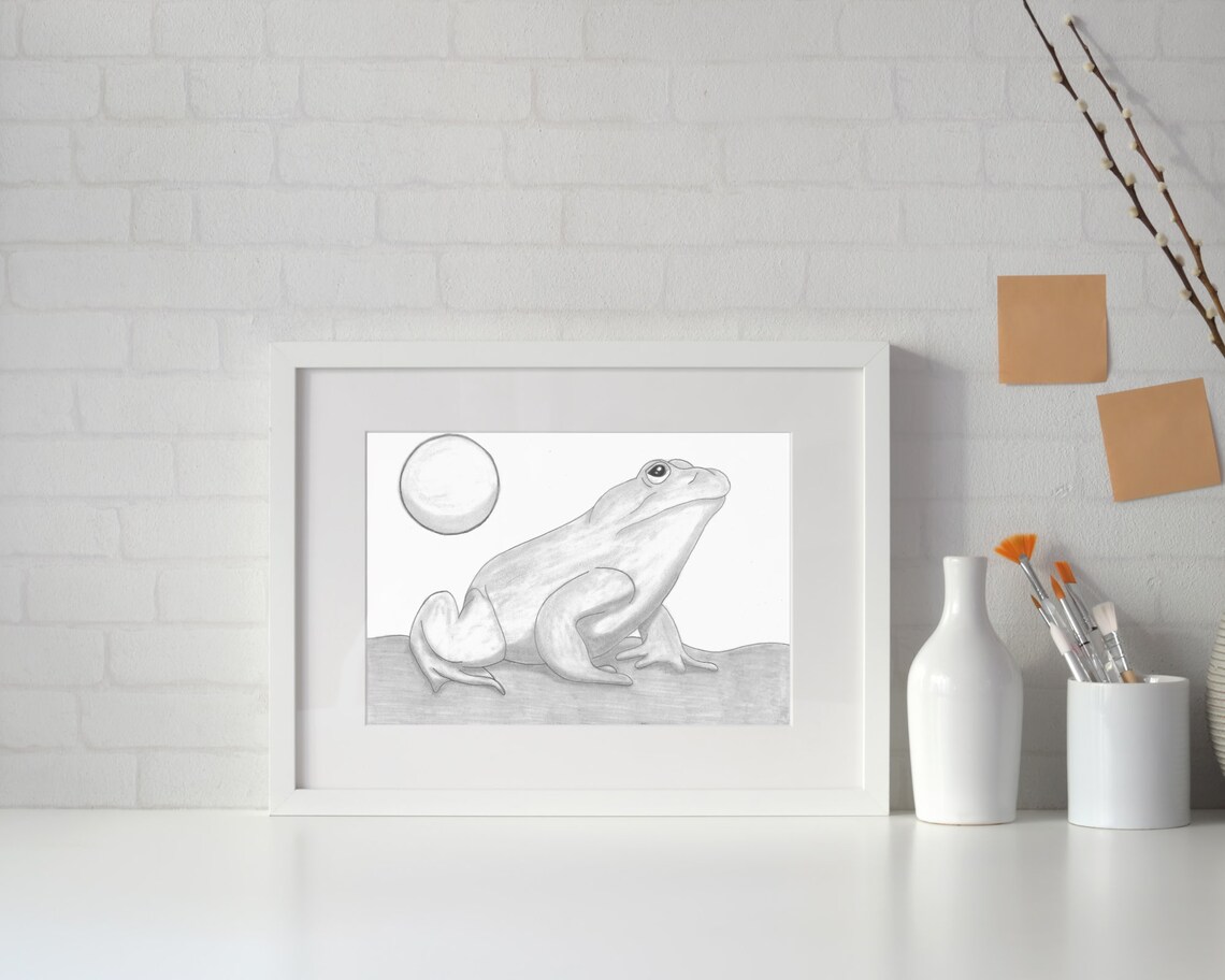 Hand Drawn Bullfrog Black and White Printable Wall Art Original ...