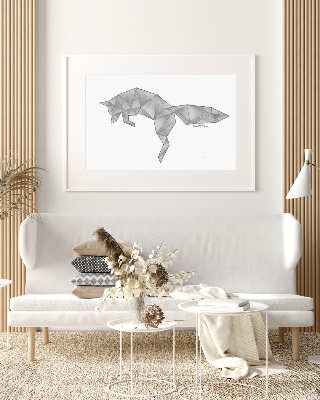 3D Fox Hand Drawn Black and White Unique Digital Download Print Wall ...