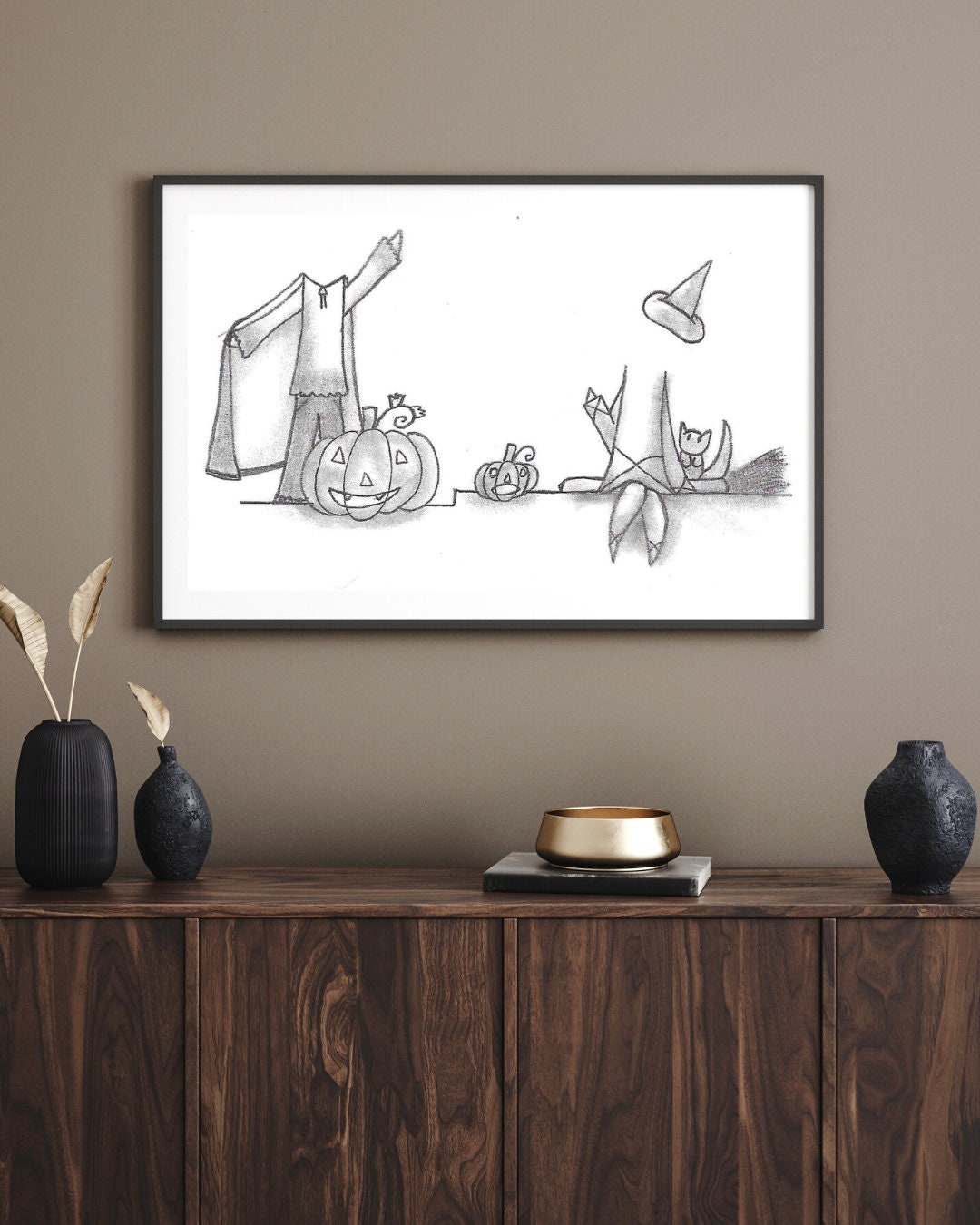 Black and White Halloween Party of Headless Witch, Vampire, and Pet - Etsy