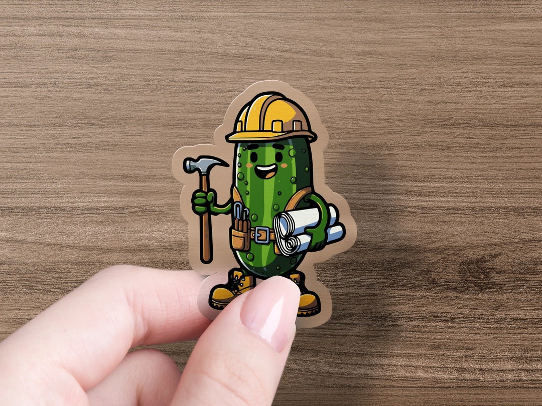Cute Construction Pickle Sticker, Vinyl Laptop Decal, Toolbox Sticker ...