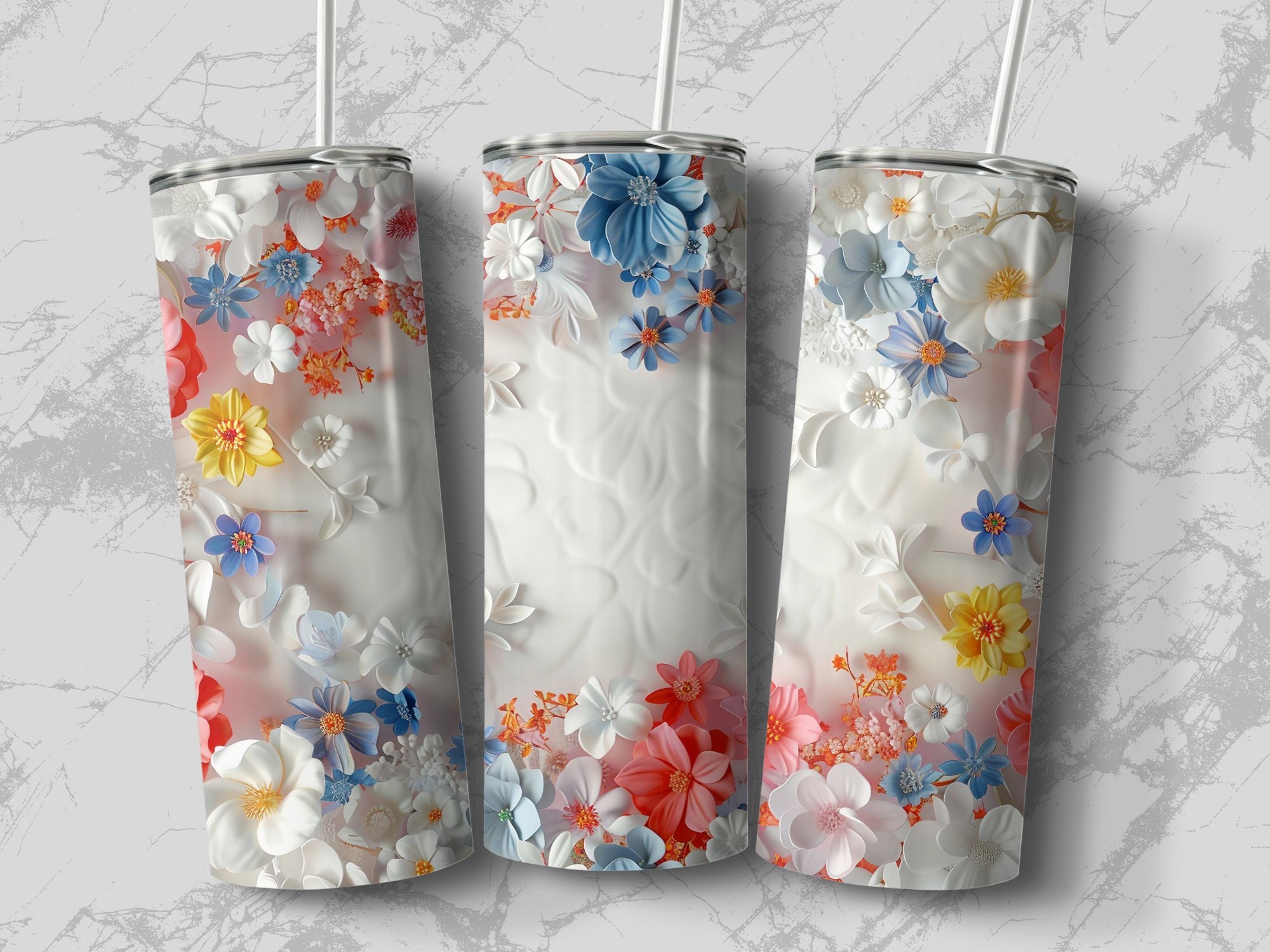 3d Floral Pattern Sublimation, Nautical Style Colorful Bloom Print Sublime, Spring Tumbler Wrap ...