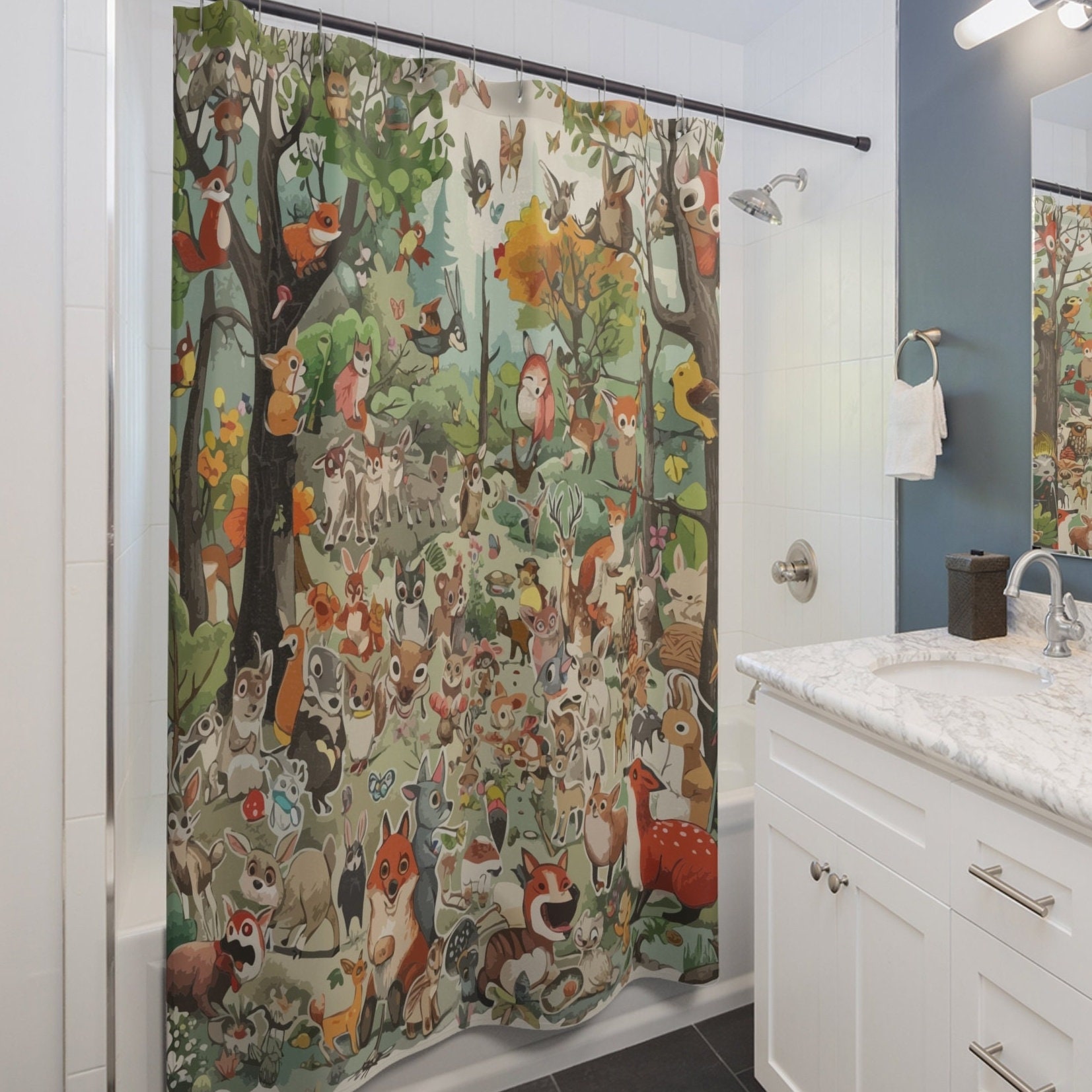 Cottagecore Kids Forest Animals Shower Curtain | Animal Shower Curtain ...
