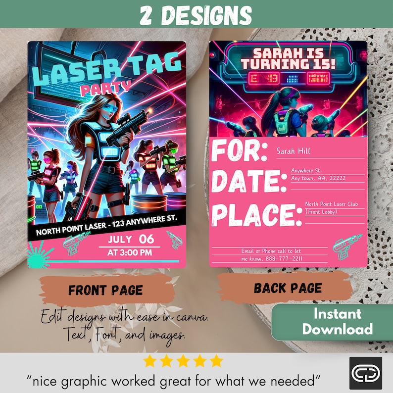 Laser Tag Party Invitation Template for Birthday Party, Personalize ...