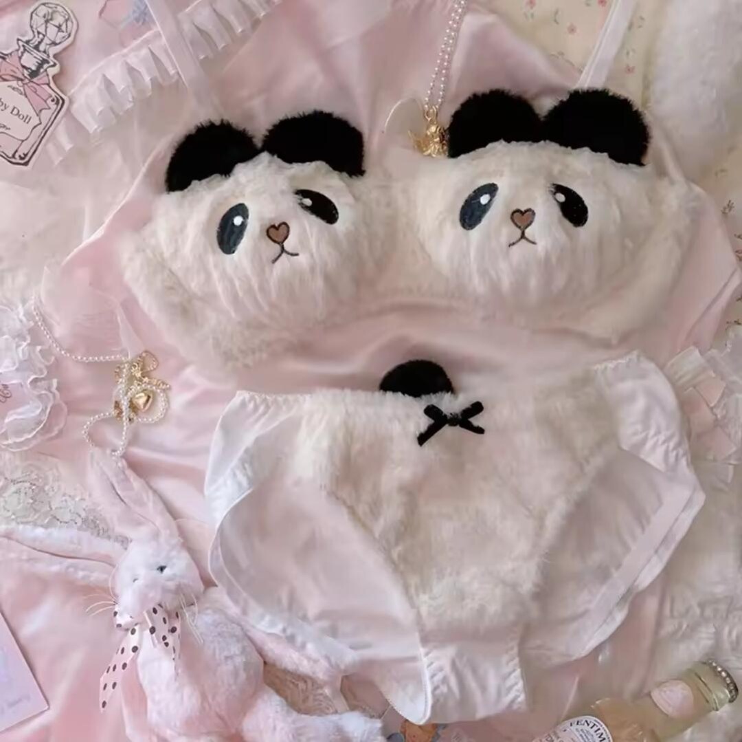Kawaii Cute Panda Plush Bra and Panty Set, Lingerie With Panda Design ...