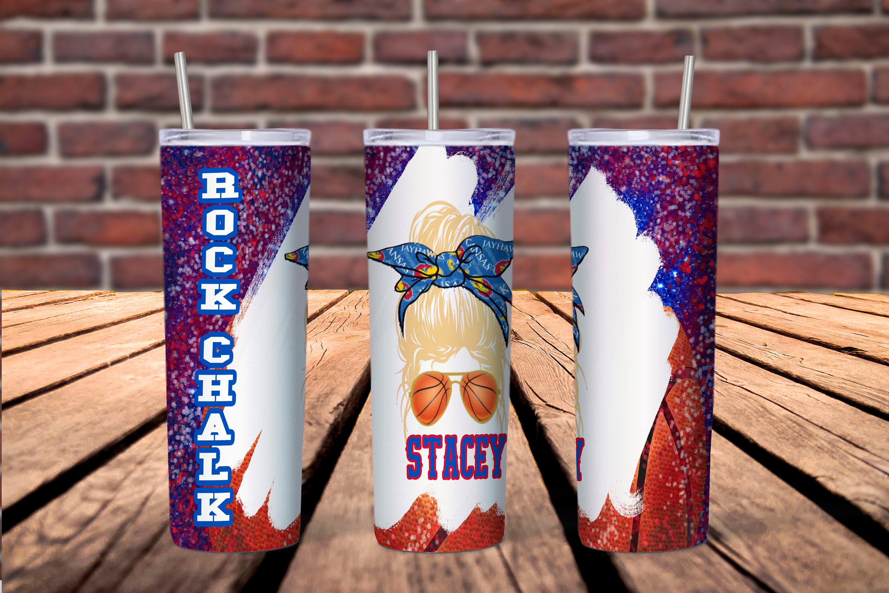 KU Basketball Inspired Messy Bun 20 Oz. Tumbler, University of Kansas ...