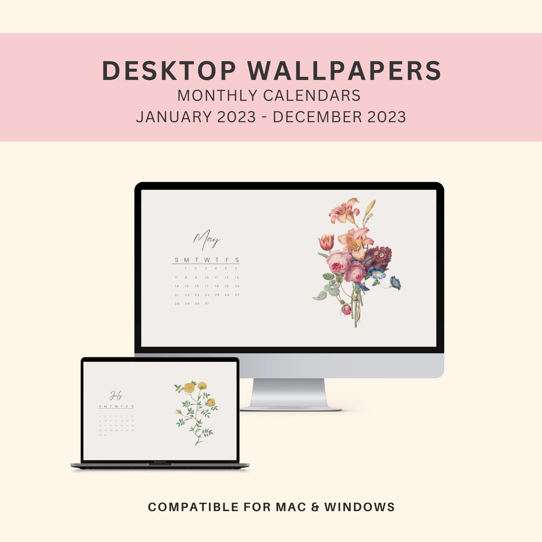 Desktop Organizer Wallpaper 2023, Monthly Calendar, Watercolor ...