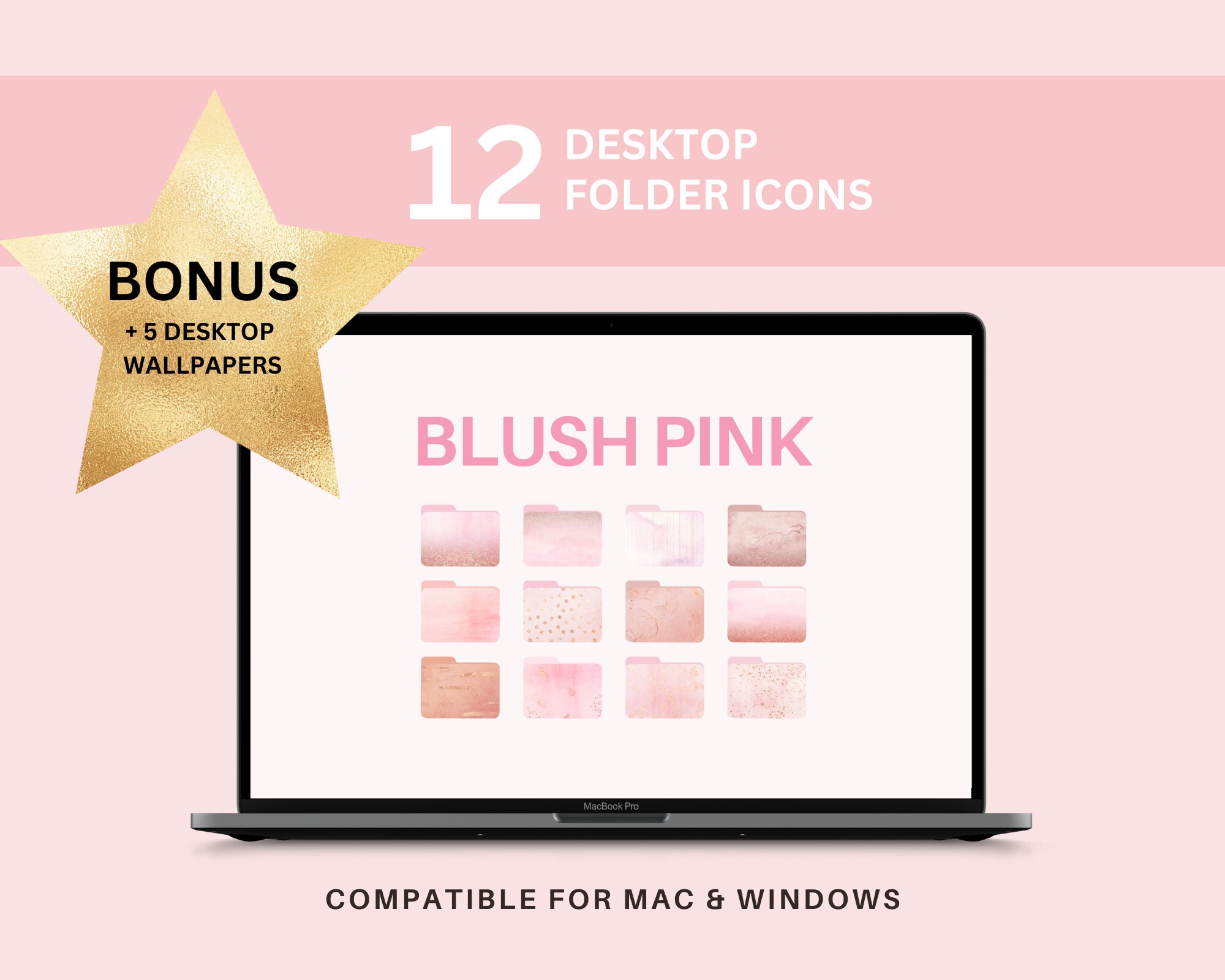 Desktop Folder Icons, Blush Pink, INSTANT DOWNLOAD, Aesthetic Organizer ...