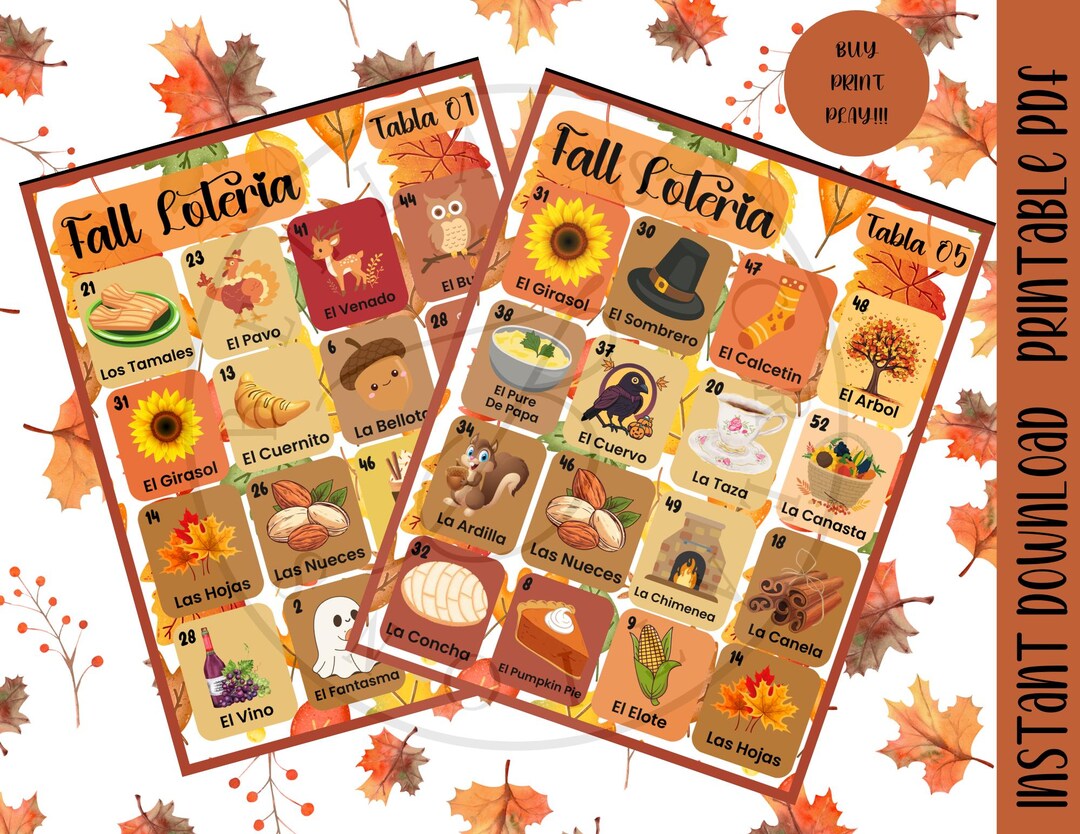 Fall Theme Loteria| Thanksgiving Loteria| Loteria De Otoño| 15 Decks ...