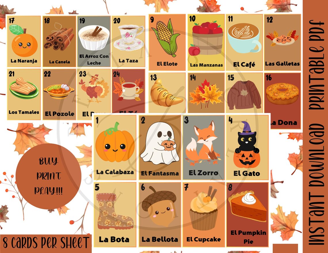 Fall Theme Loteria| Thanksgiving Loteria| Loteria De Otoño| 15 Decks ...