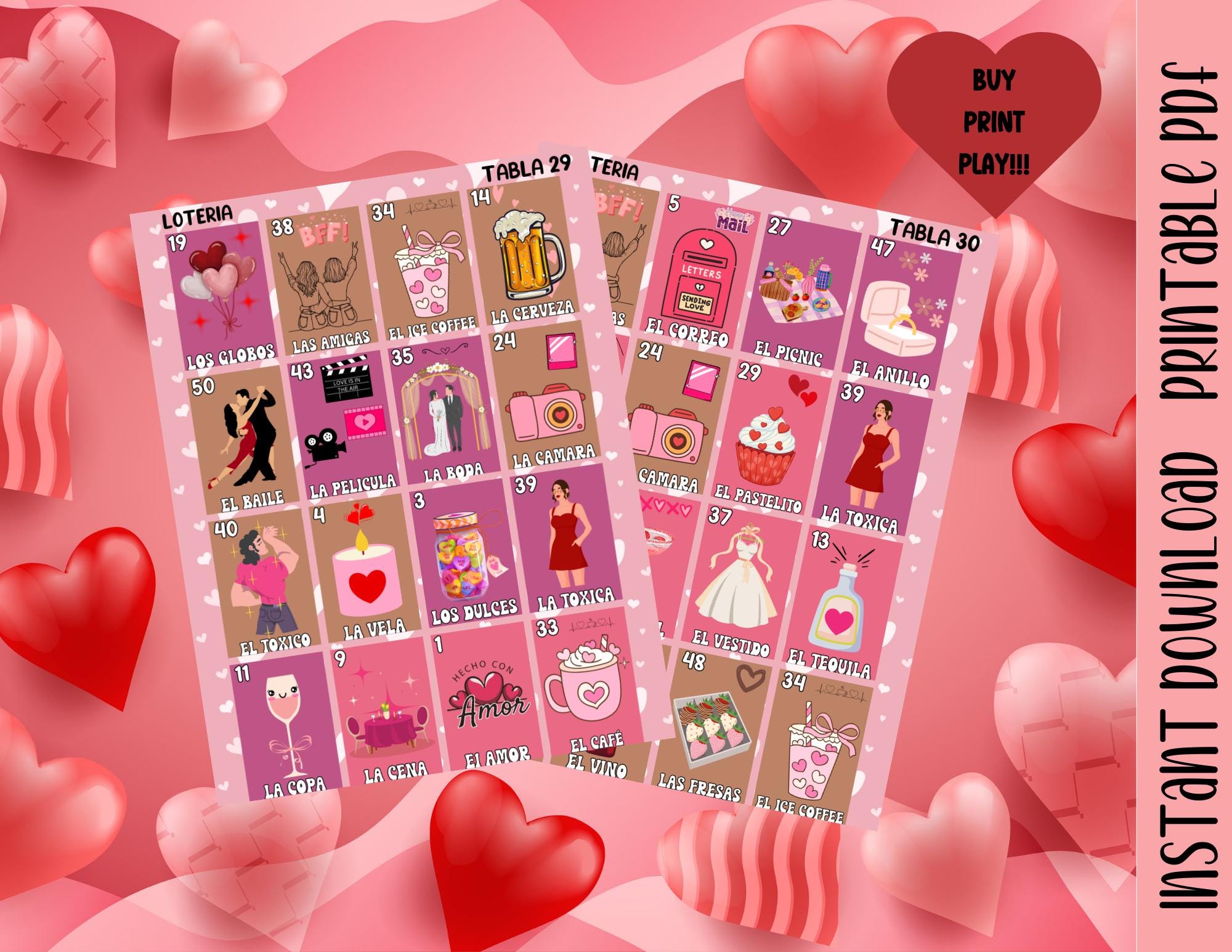 Valentine's Loteria| Bingo Game| Spanish Loteria| 30 Tableros Para ...