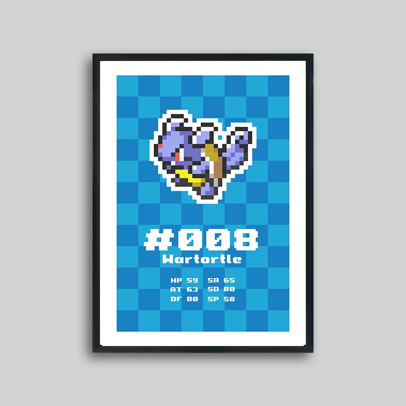 Minimal Pixel Wartortle Sprite Pokemon Wall Art Poster - Etsy