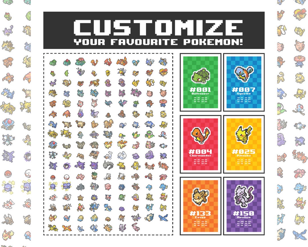 Customize Minimal Pixel Sprite Pokemon Wall Art Poster - Etsy