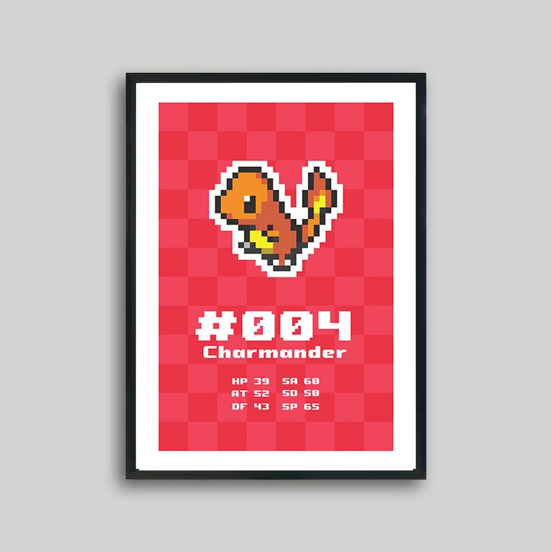Minimal Pixel Charmander Sprite Pokemon Wall Art Poster - Etsy
