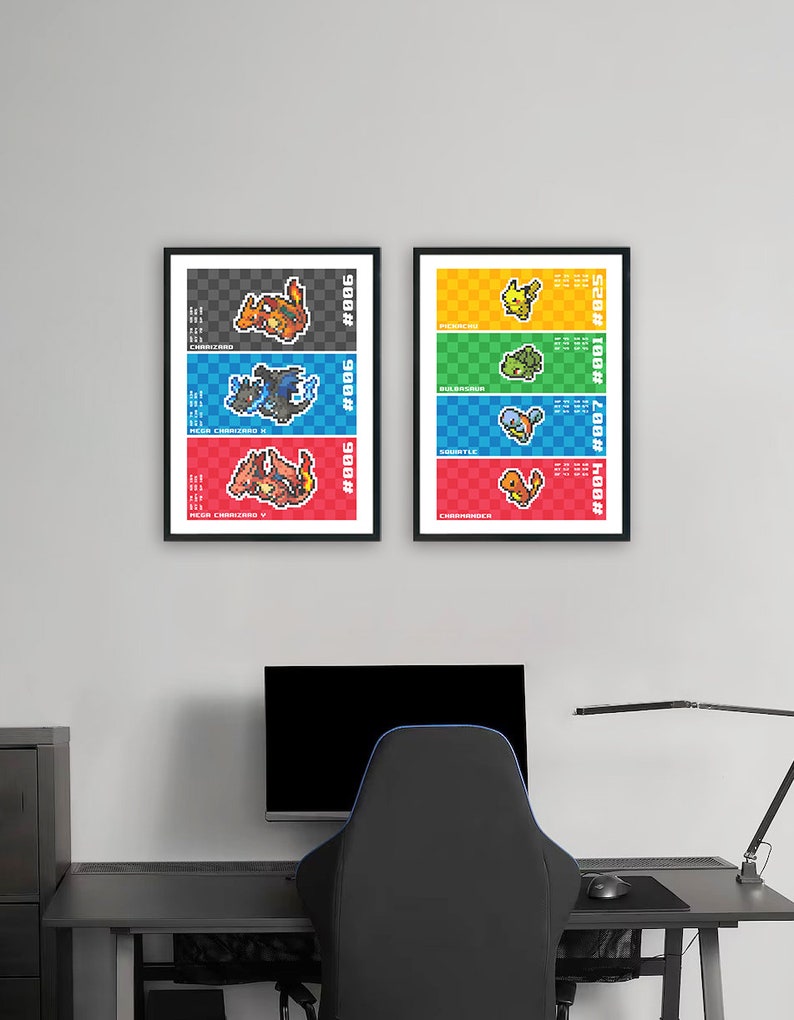 Minimal Pixel Sprite Starter Pokemon Wall Art Poster - Etsy