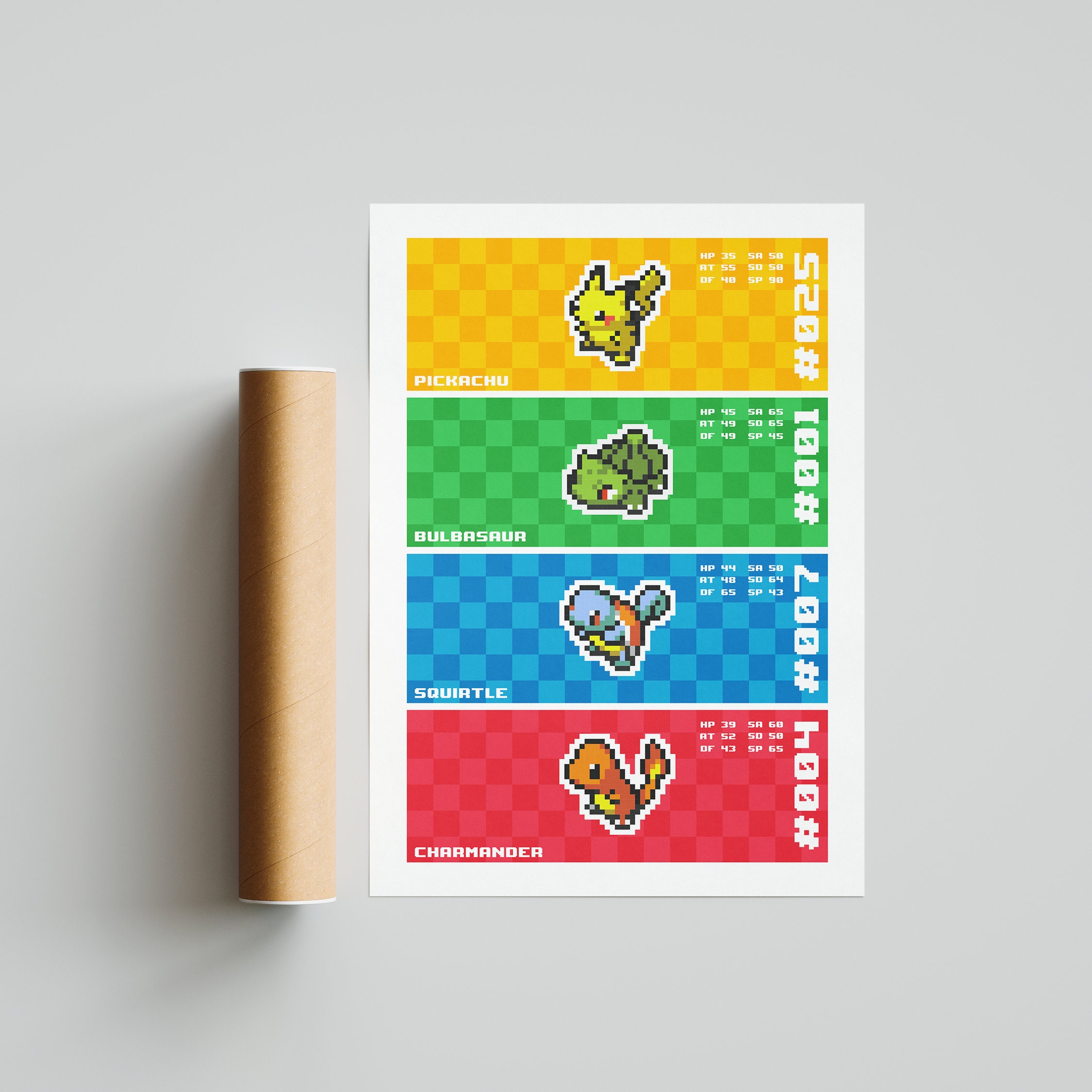 Minimal Pixel Sprite Starter Pokemon Wall Art Poster - Etsy