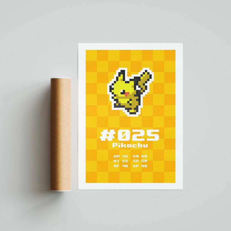 Minimal Pixel Pikachu Sprite Pokemon Wall Art Poster - Etsy