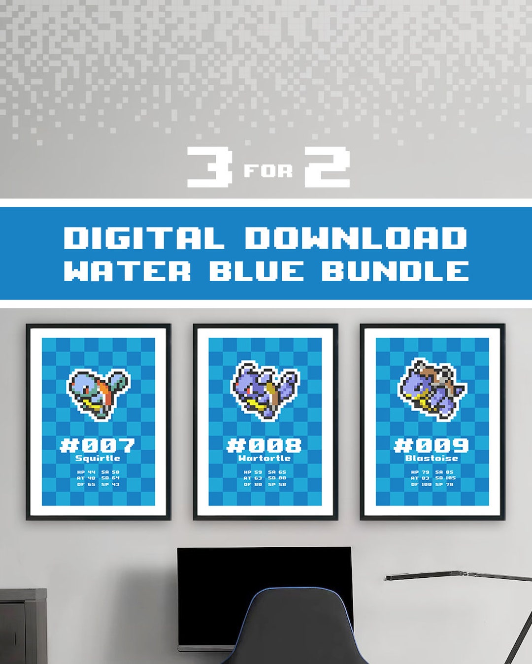 Digital Download Water Blue Squirtle Wartortle Blastoise Sprite Pokemon ...