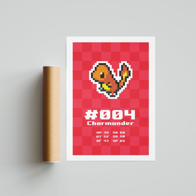 Minimal Pixel Charmander Sprite Pokemon Wall Art Poster - Etsy