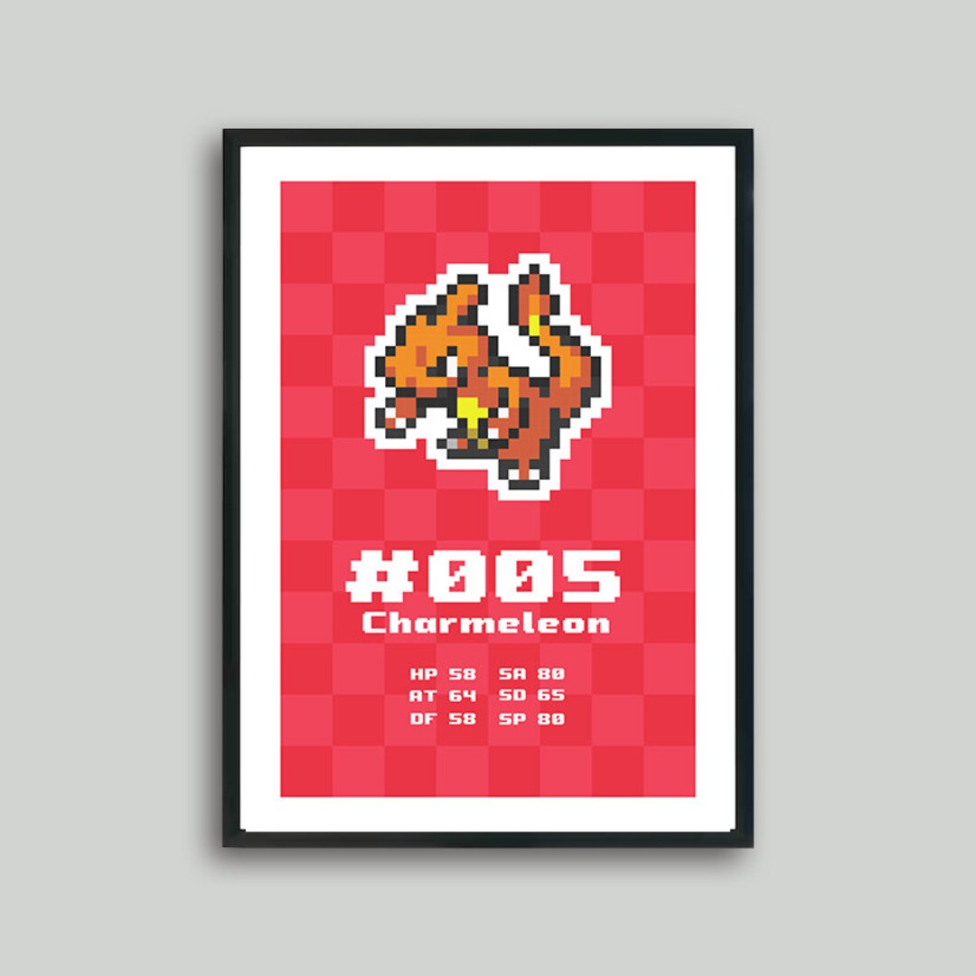 Minimal Pixel Charmeleon Sprite Pokemon Wall Art Poster - Etsy