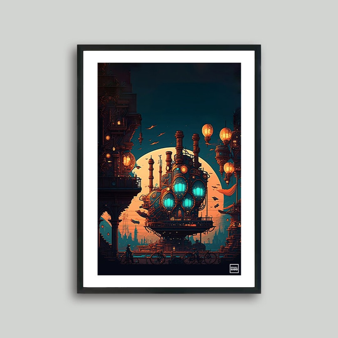 Steampunk Pixel City Aesthetic Gamer Wall Art Poster - Etsy
