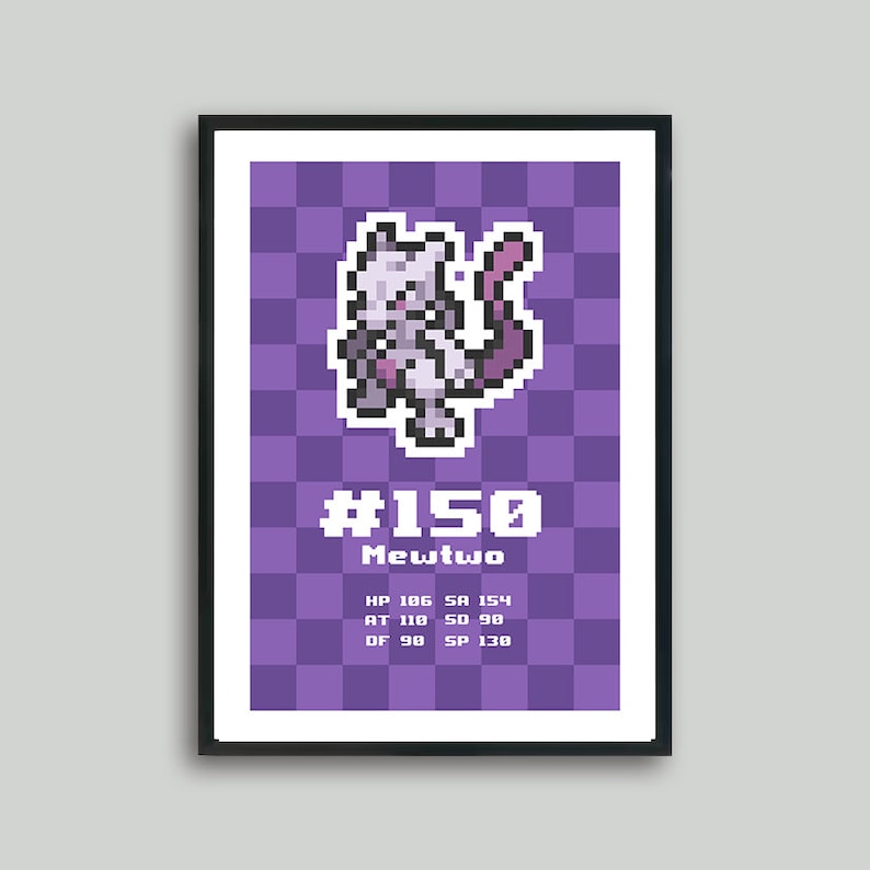 Minimal Pixel Mewtwo Sprite Pokemon Wall Art Poster - Etsy