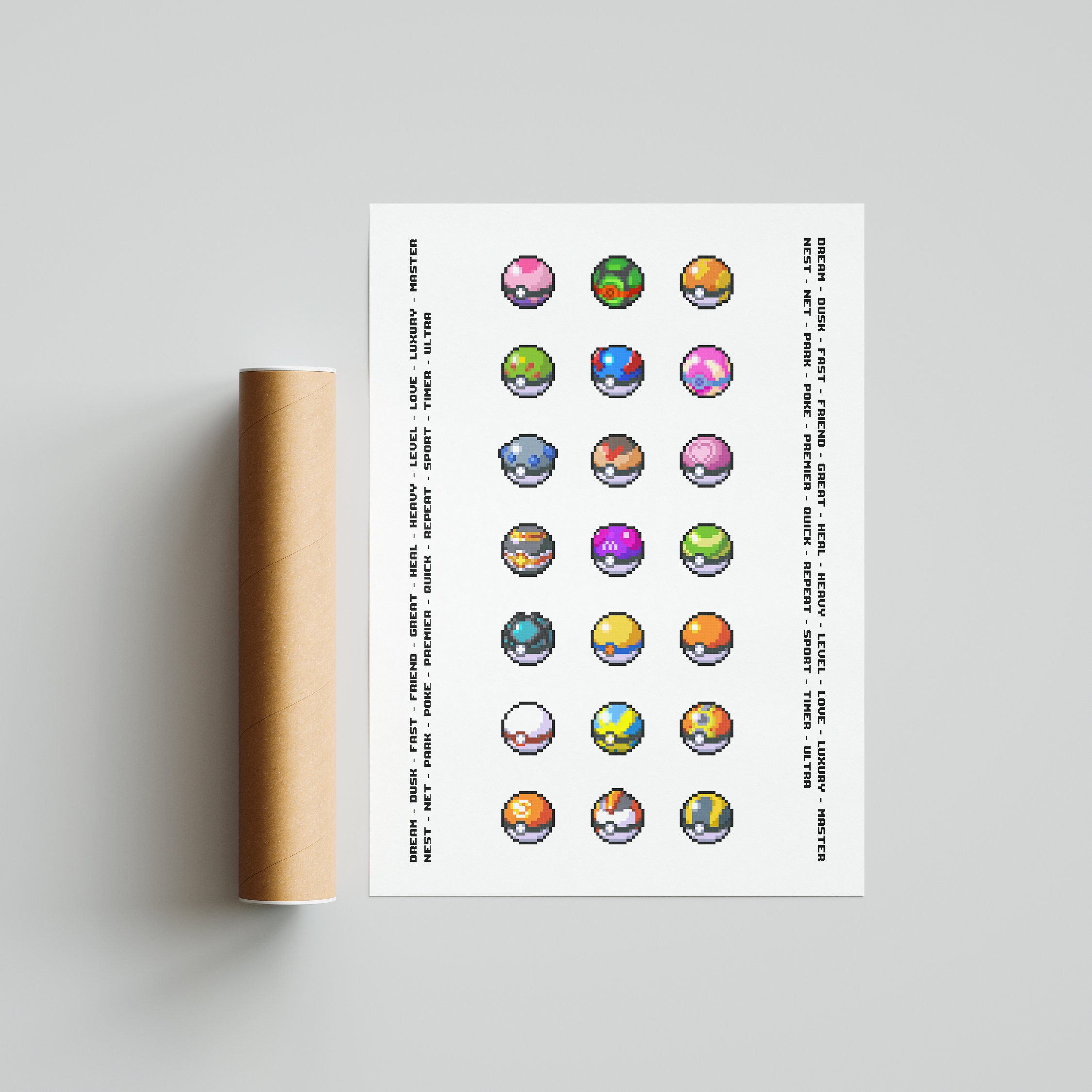 Pokeball Minimal Pixel Sprite Pokemon Wall Art Poster - Etsy