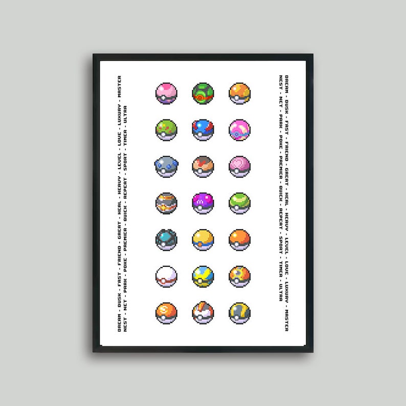 Pokeball Minimal Pixel Sprite Pokemon Wall Art Poster - Etsy