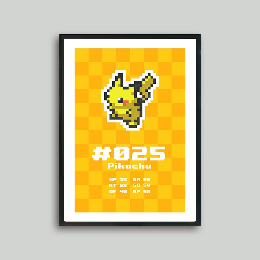 Minimal Pixel Pikachu Sprite Pokemon Wall Art Poster - Etsy