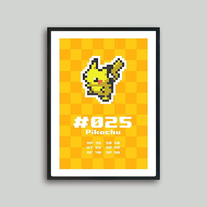 Minimal Pixel Pikachu Sprite Pokemon Wall Art Poster - Etsy