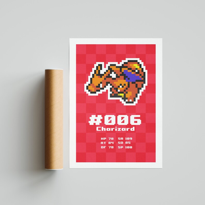 Minimal Pixel Charizard Sprite Pokemon Wall Art Poster - Etsy