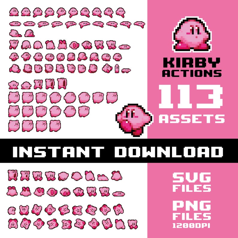 Pixel Kirby PNG SVG Bundle, High Resolution Printable Sticker, Full ...