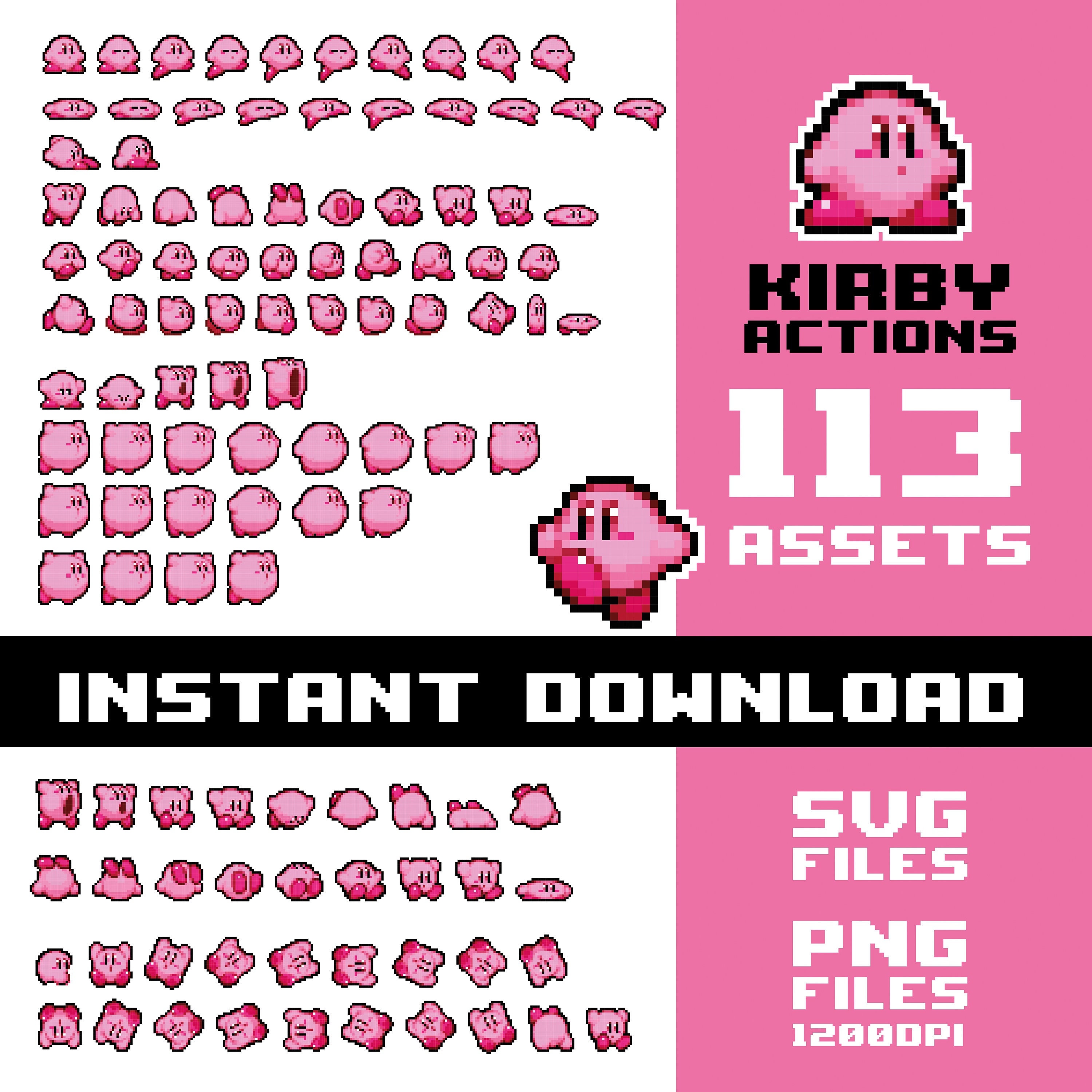 Pixel Kirby PNG SVG Bundle, High Resolution Printable Sticker, Full ...