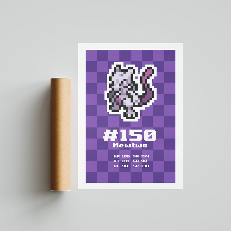 Minimal Pixel Mewtwo Sprite Pokemon Wall Art Poster - Etsy