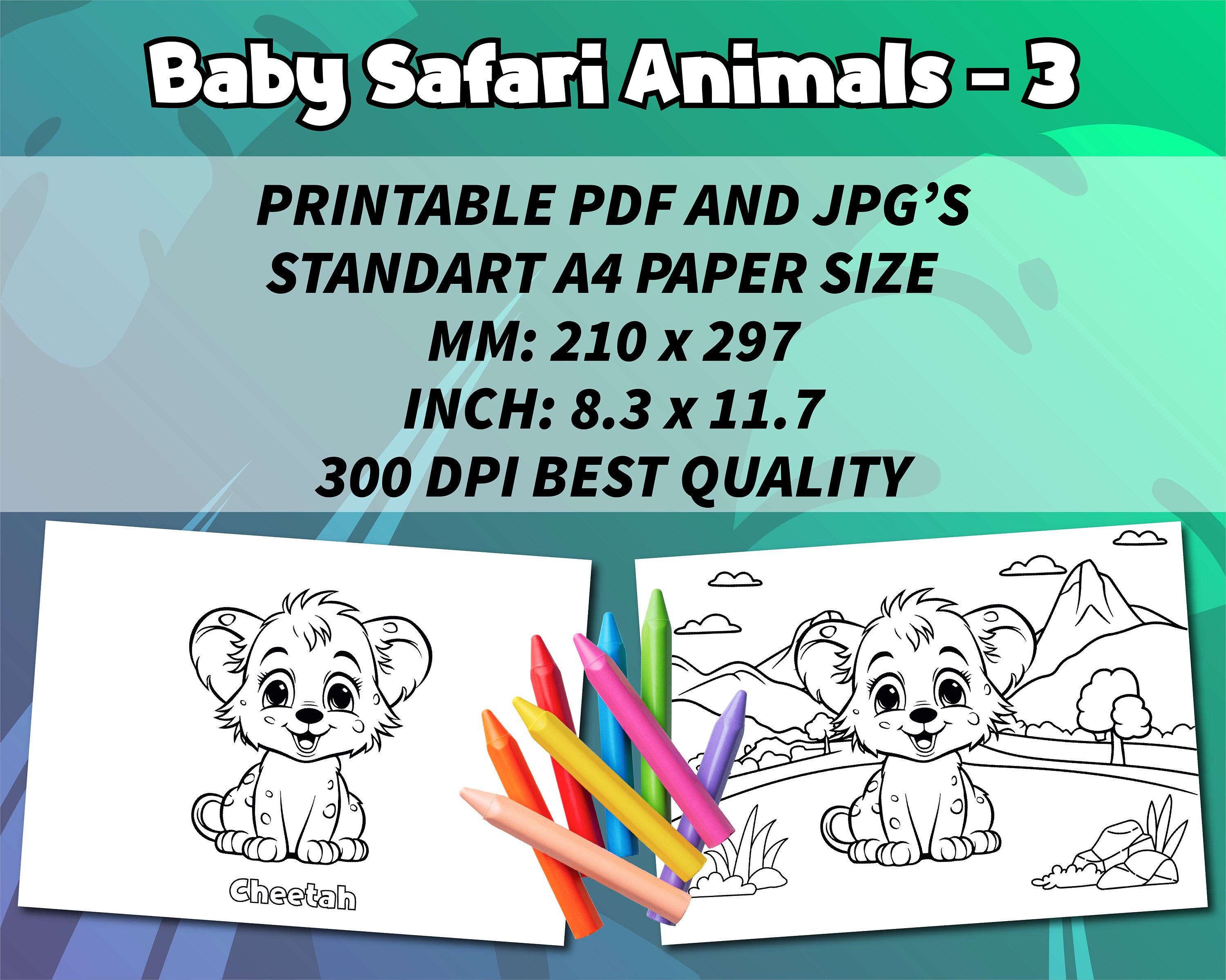 10 Printable Baby Safari Animals Coloring Pages Vol.3 - Etsy