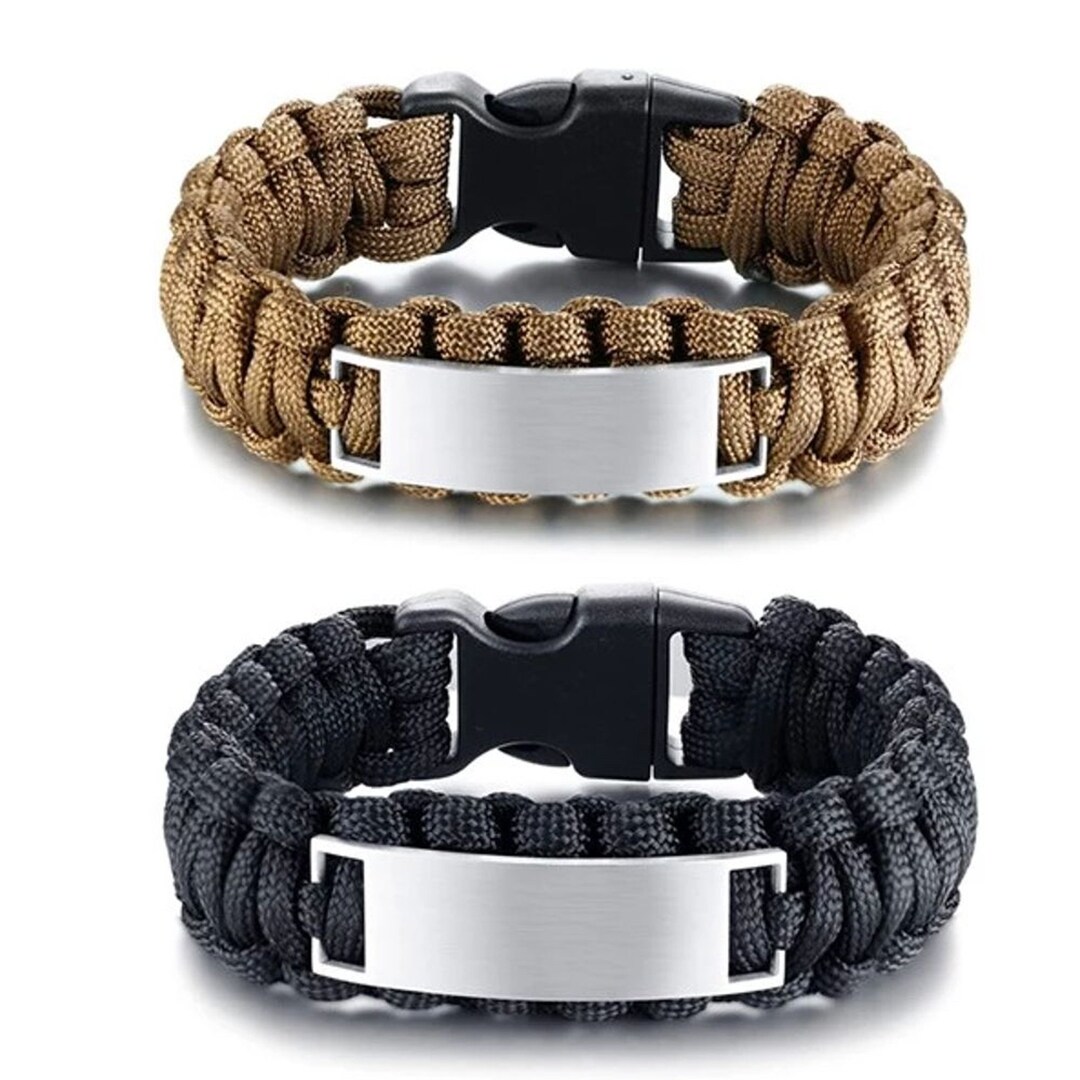 Men's Survival Paracord Rope Bracelet With Stainless Steel ID Plate - Etsy