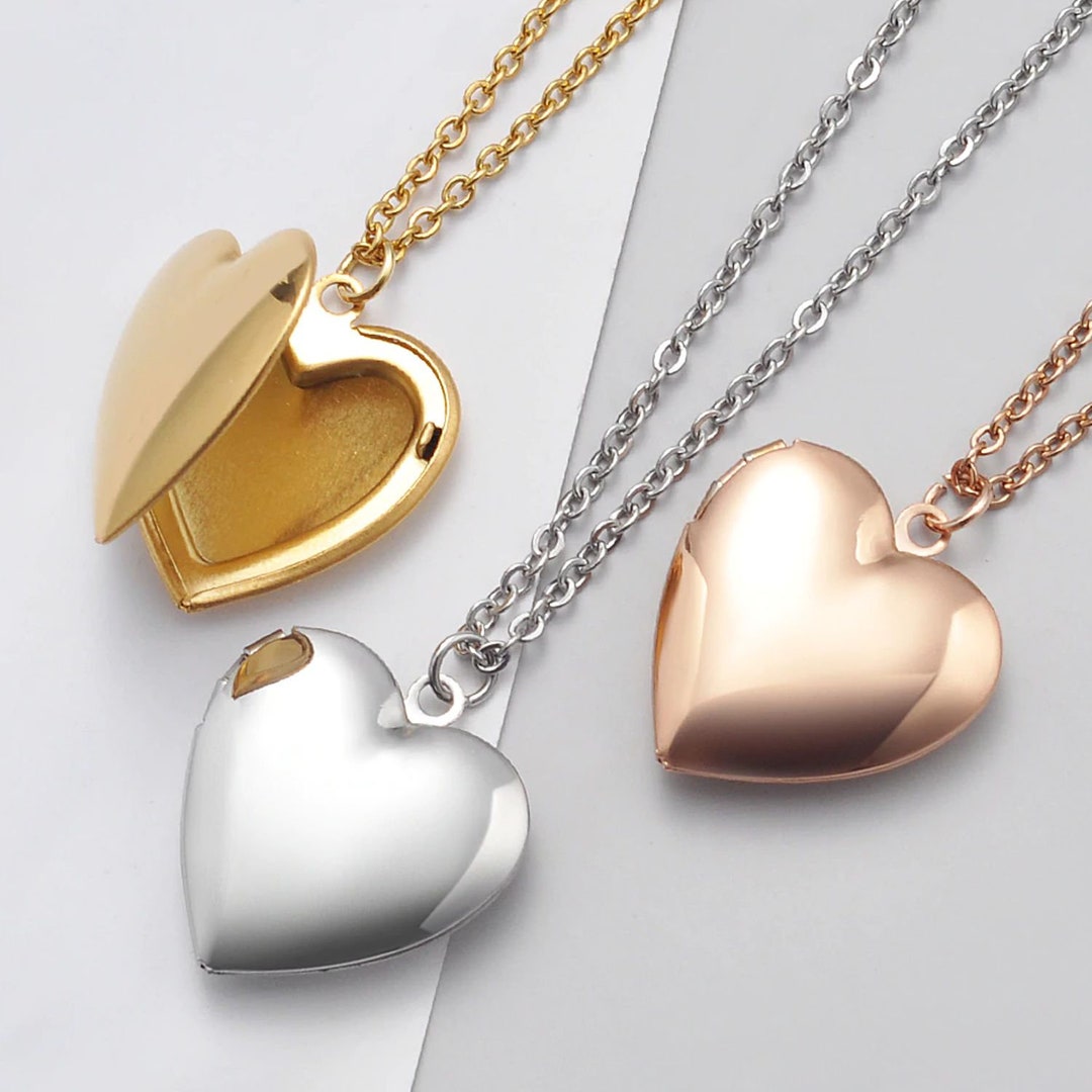Personalized Stainless Steel Love Heart Memory Locket Necklace Pendant ...