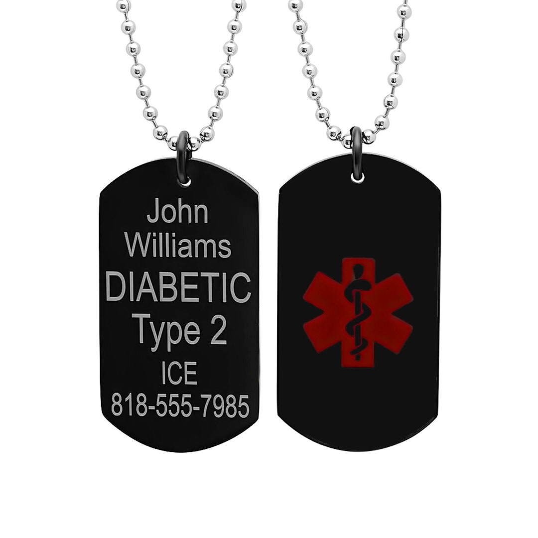 Stainless Steel Black Medical ID Dog Tag With 24 Bead Chain - Etsy