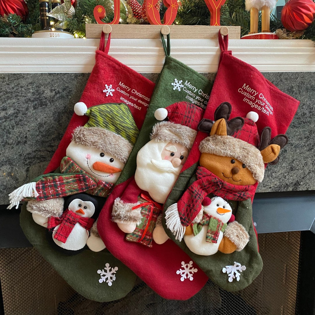 Personalized 3D Custom Christmas Stockings, Snowman, Santa, Reindeer ...