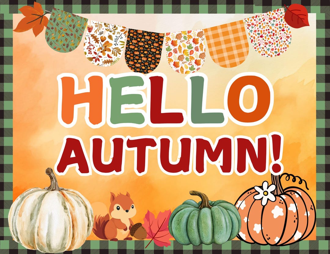 Hello Fall Bulletin Board Kit, Autumn, Pumpkin, Banner, Animals, Leaves ...
